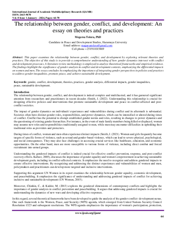 (PDF) The relationship between gender, conflict, and development: An ...
