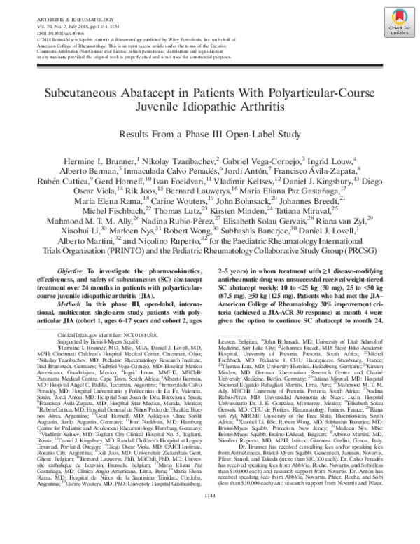 (PDF) Subcutaneous Abatacept in Patients With Polyarticular-Course Juvenile Idiopathic Arthritis ...