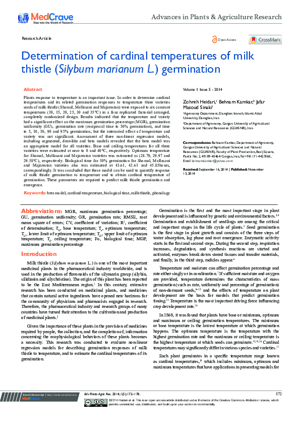 (PDF) Determination of Cardinal Temperatures of Milk Thistle (Silybum ...