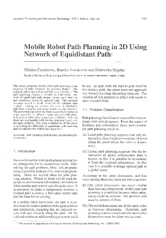 (PDF) Mobile robot path planning in 2D using network of equidistant path