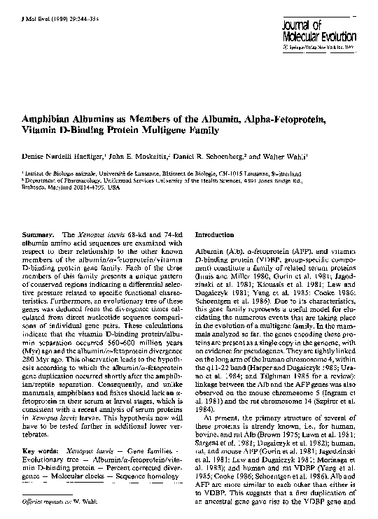 (PDF) Amphibian albumins as members of the albumin, alpha-fetoprotein ...