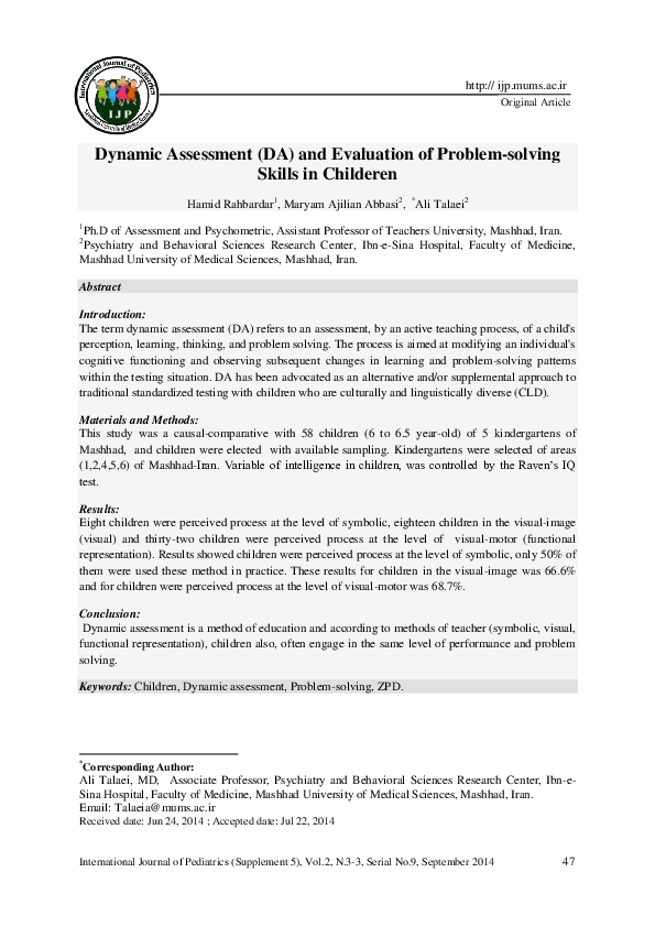 (PDF) Dynamic Assessment( DA) and Evaluation of Problem-solving Skills ...