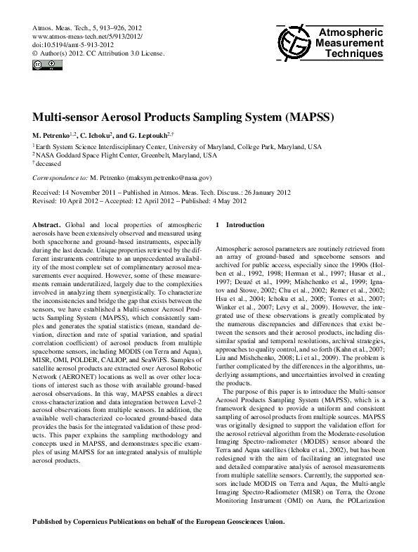 (PDF) Multi-sensor Aerosol Products Sampling System (MAPSS)