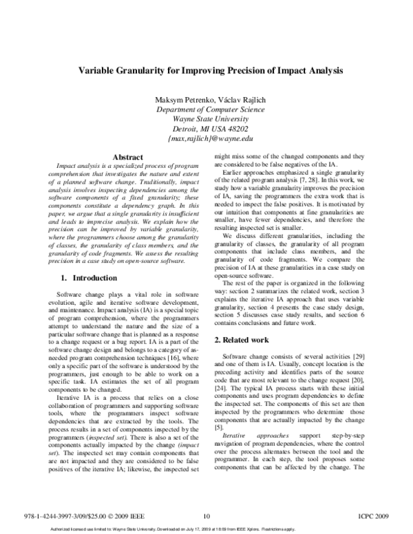 (PDF) Variable granularity for improving precision of impact analysis ...