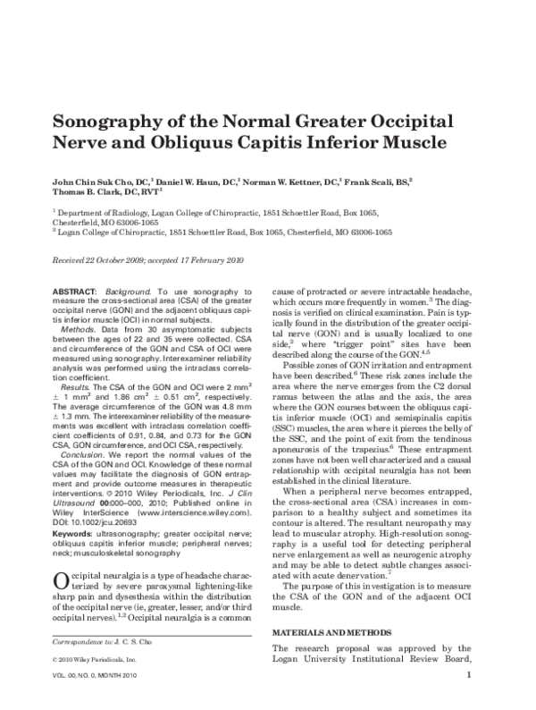 (PDF) Sonography of the normal greater occipital nerve and obliquus ...