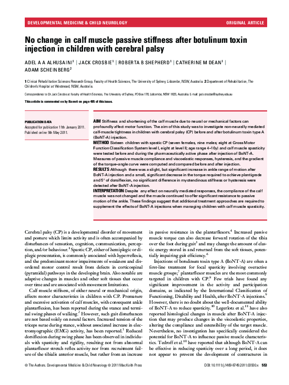 (PDF) No change in calf muscle passive stiffness after botulinum toxin ...