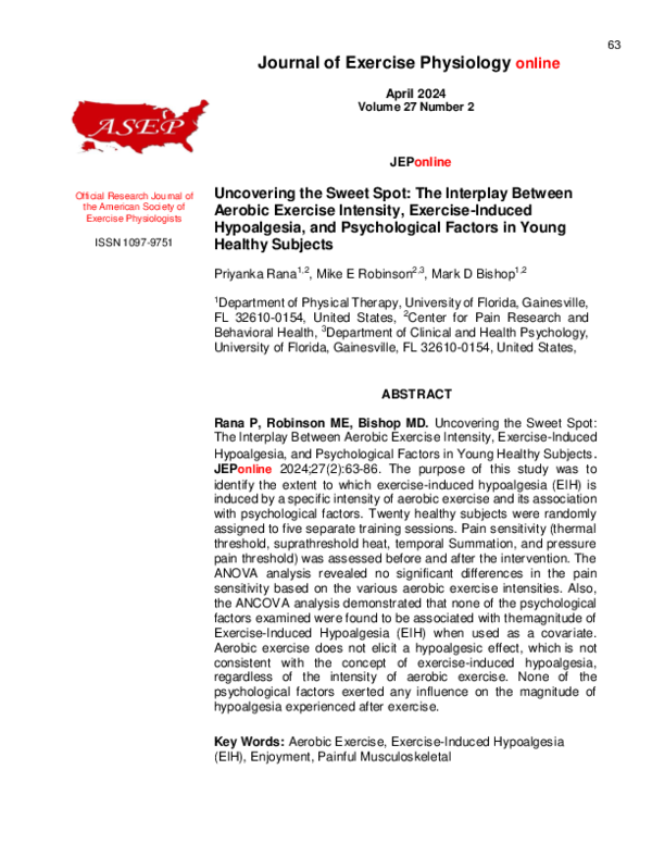 (PDF) Uncovering the Sweet Spot: The Interplay Between Aerobic Exercise ...