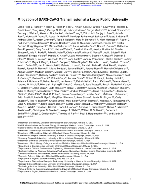 (PDF) Mitigation of SARS-CoV-2 Transmission at a Large Public University