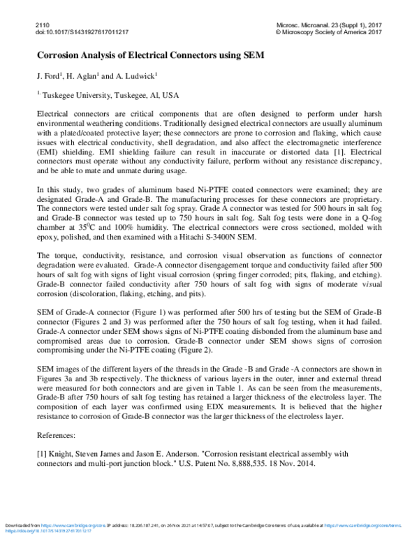 (PDF) Corrosion Analysis of Electrical Connectors using SEM