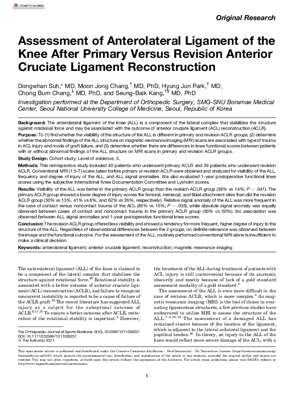 (PDF) Assessment of Anterolateral Ligament of the Knee After Primary ...