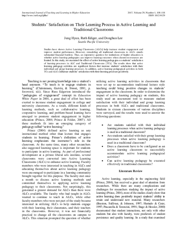 (PDF) Students' Satisfaction on Their Learning Process in Active Learning and Traditional Classrooms