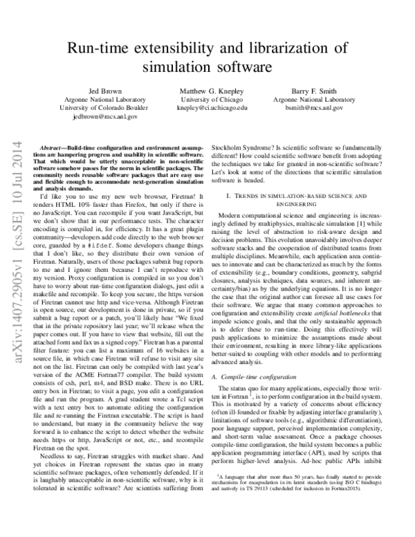 (PDF) Run-time extensibility and librarization of simulation software