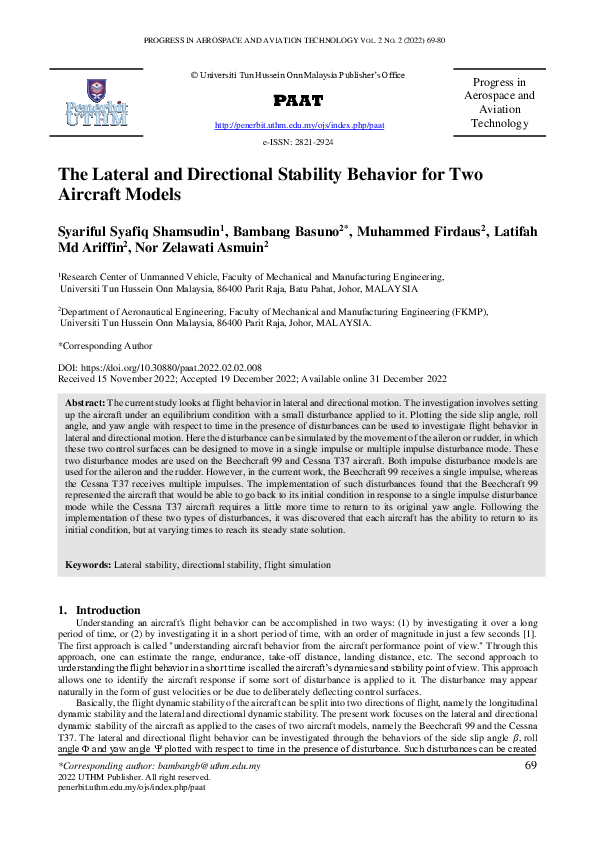 (PDF) The Lateral and Directional Stability Behavior for Two Aircraft ...