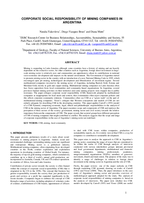 (PDF) Corporate Social Responsibility in the Mining Industries