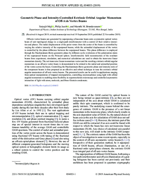Pdf Geometric Phase And Intensity Controlled Extrinsic Orbital