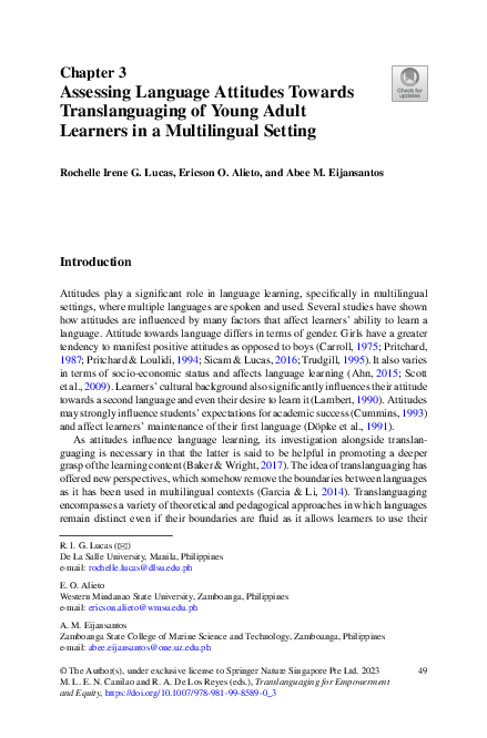 (PDF) Assessing Language Attitudes Towards Translanguaging of Young ...