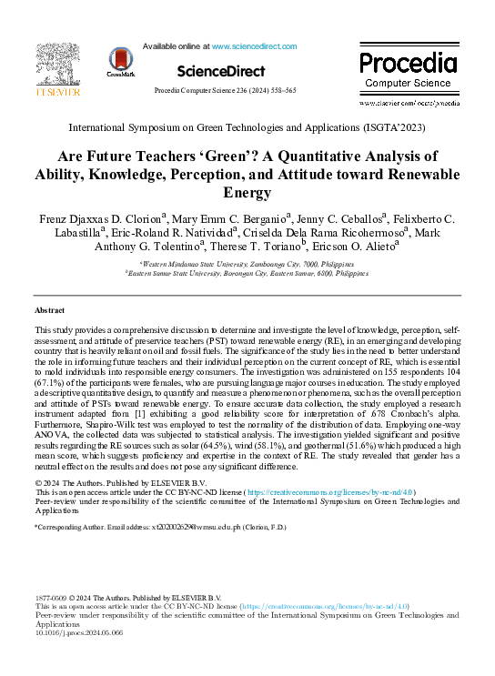 (PDF) Are Future Teachers 'Green'? A Quantitative Analysis of Ability, Knowledge, Perception ...