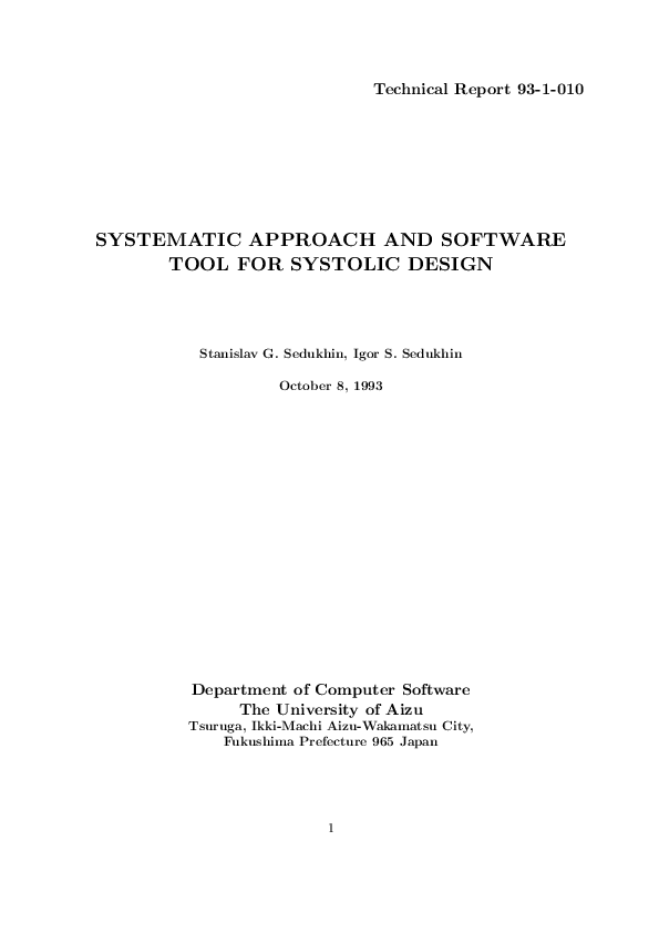 (PDF) Systematic Approach and Software Tool for Systolic Design