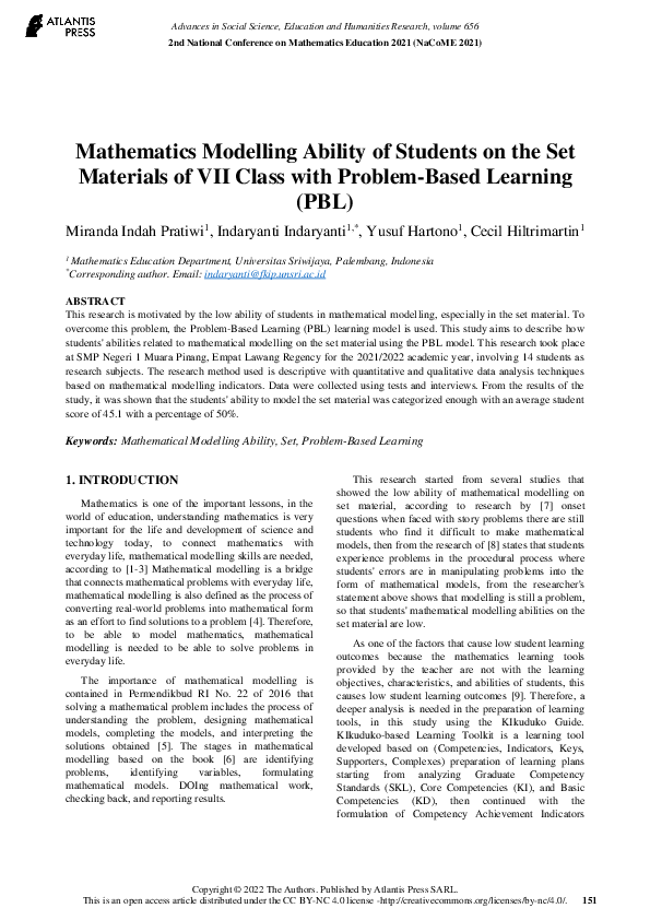 (PDF) Mathematics Modelling Ability of Students on the Set Materials of ...