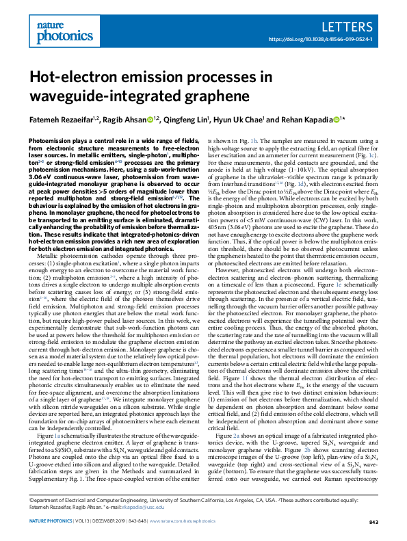 (PDF) Hot-electron emission processes in waveguide-integrated graphene