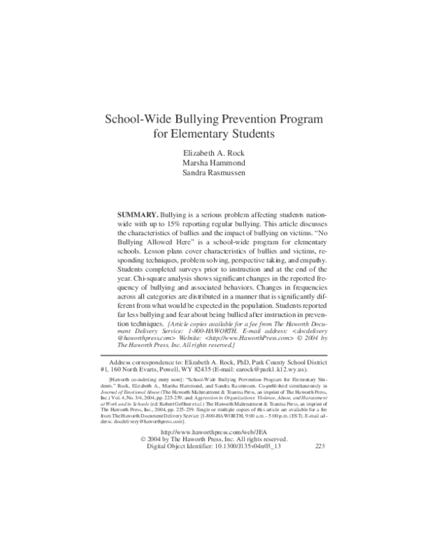 (PDF) School-Wide Bullying Prevention Program for Elementary Students