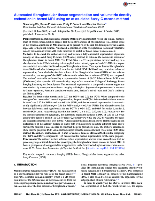 (PDF) Automated fibroglandular tissue segmentation and volumetric ...