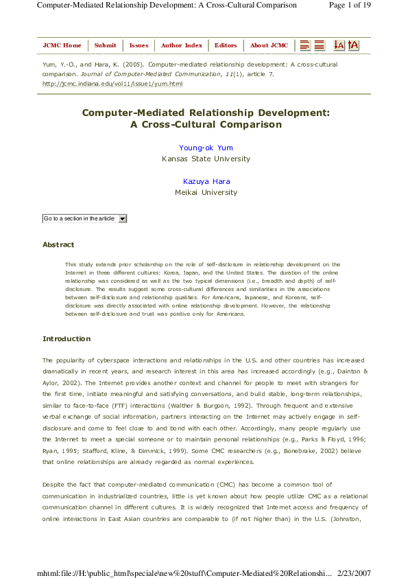 (PDF) Computer-Mediated Relationship Development: A Cross-Cultural Comparison