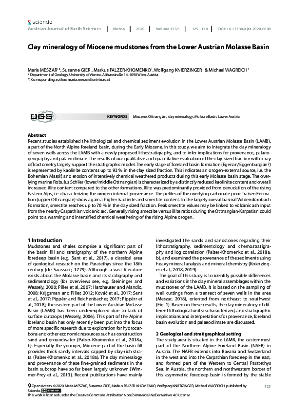 (PDF) Clay mineralogy of Miocene mudstones from the Lower Austrian ...