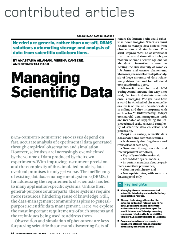 (PDF) Managing scientific data