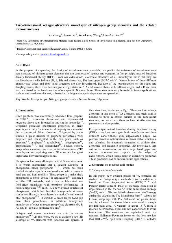 (PDF) Two-dimensional octagon-structure monolayer of nitrogen group ...