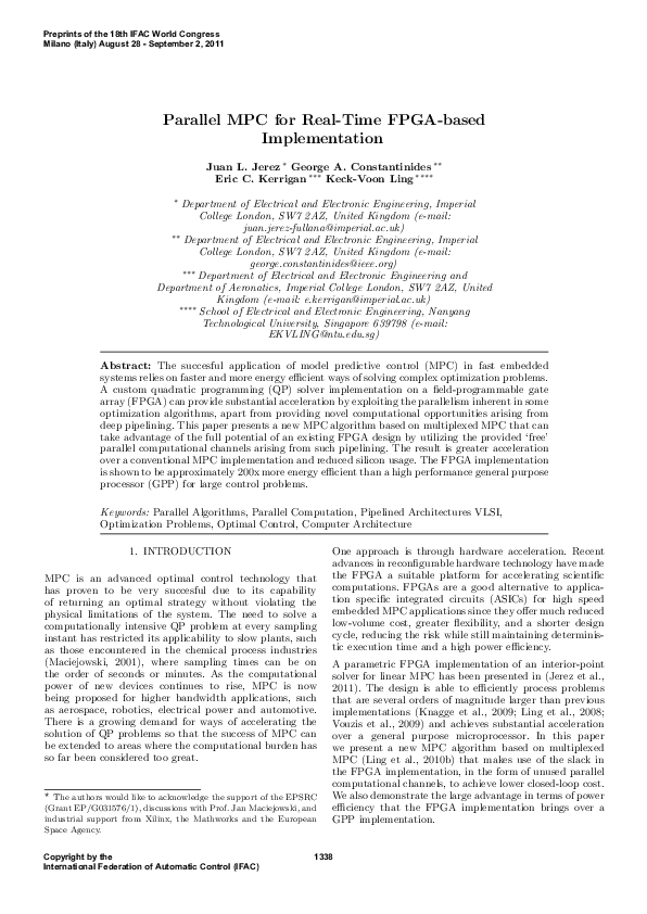 (PDF) Parallel MPC for Real-Time FPGA-based Implementation (PDF) Parallel MPC for Real-Time FPGA-based Implementation