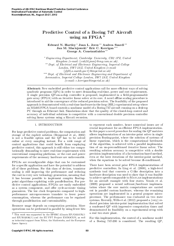 (PDF) Predictive Control of a Boeing 747 Aircraft using an FPGA