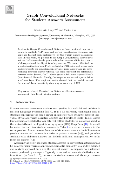 (PDF) Graph Convolutional Networks for Student Answers Assessment