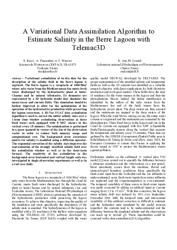 (PDF) A Variational Data Assimilation Algorithm to Estimate Salinity in the Berre Lagoon with ...