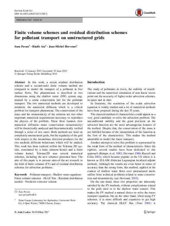 (PDF) Finite volume schemes and residual distribution schemes for pollutant transport on ...