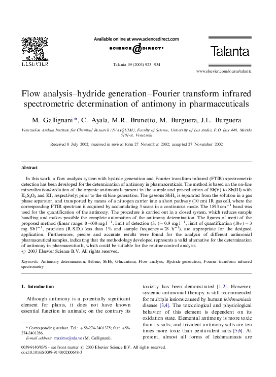 Pdf Flow Analysis Hydride Generation Fourier Transform Infrared Spectrometry A New Analytical