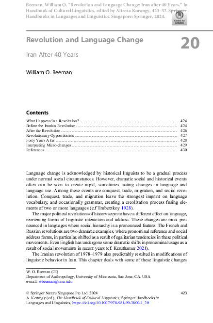 (PDF) Revolution and Language Change: Iran After 40 Years