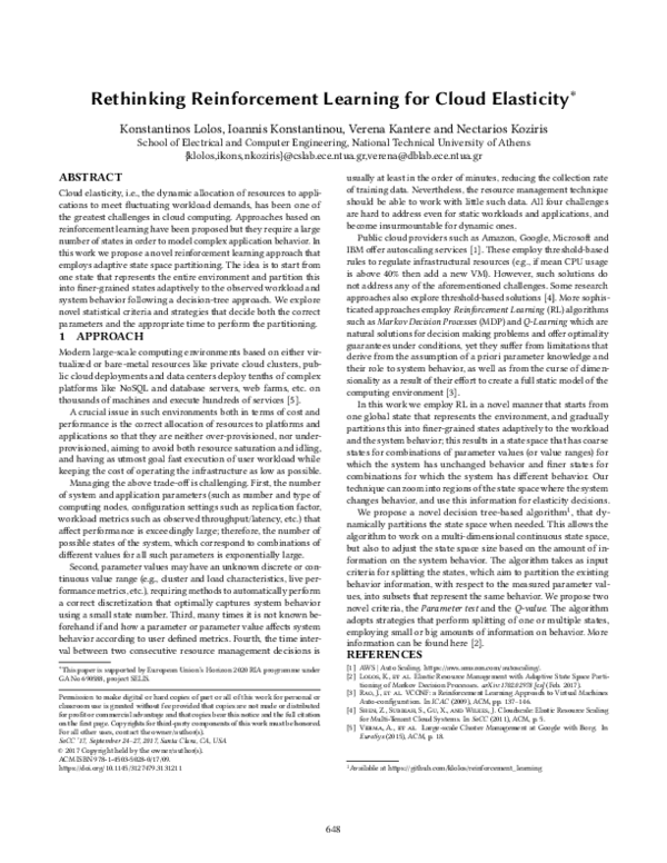 (PDF) Rethinking reinforcement learning for cloud elasticity