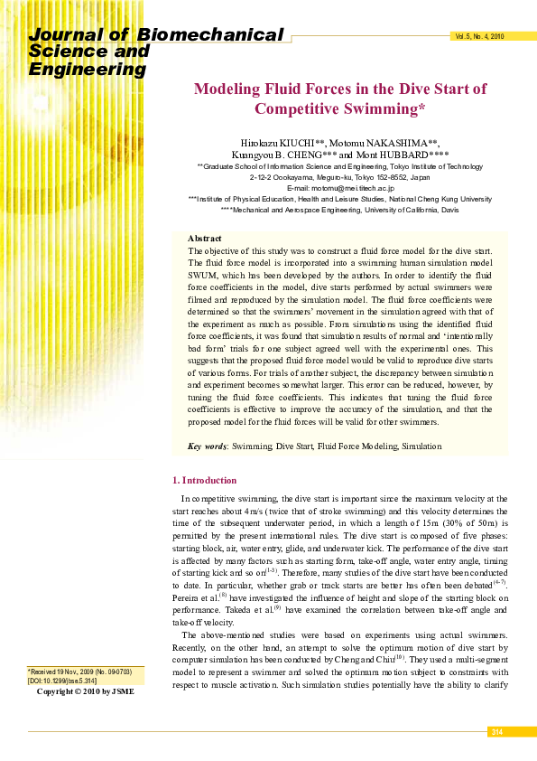 (PDF) Modeling Fluid Forces in the Dive Start of Competitive Swimming