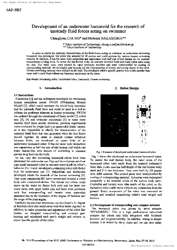 (PDF) 1A2-R07 Development of an underwater humanoid for the research of ...