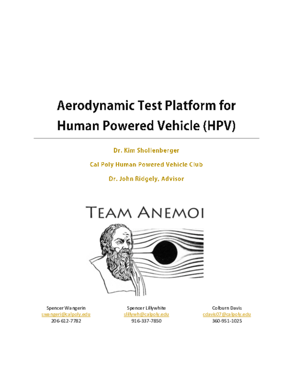 (PDF) Aerodynamic Test Platform for Human Powered Vehicle (HPV)