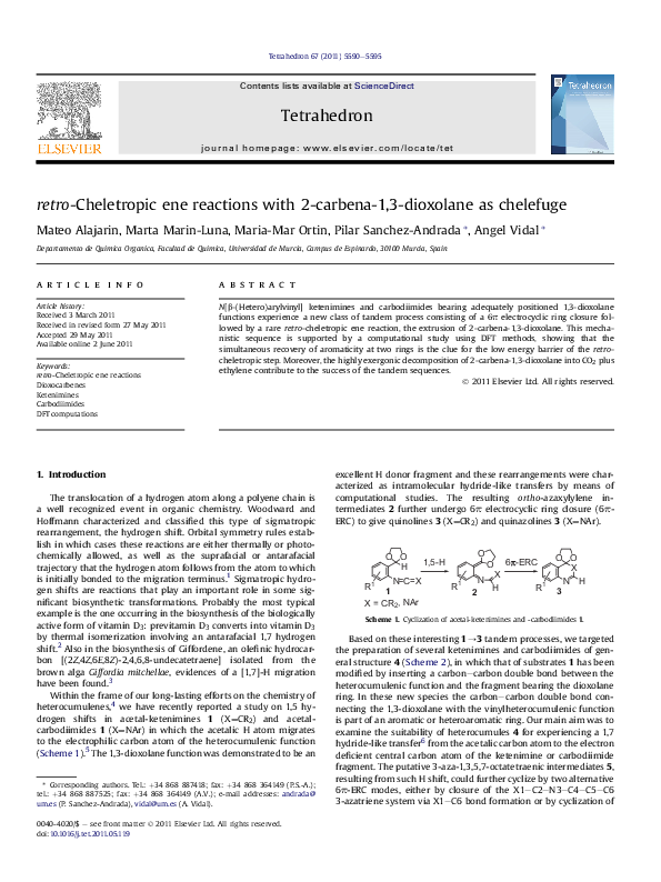 (PDF) retro-Cheletropic ene reactions with 2-carbena-1,3-dioxolane as ...