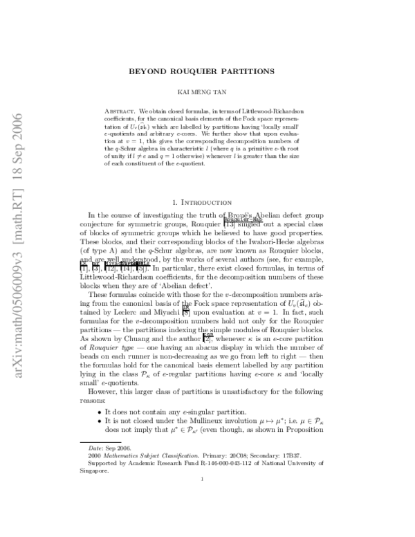 (PDF) Beyond Rouquier partitions