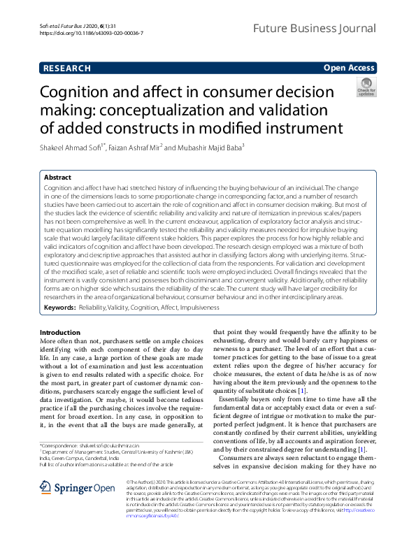 (PDF) Cognition and affect in consumer decision making: conceptualization and validation of ...