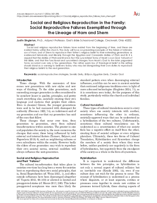 (PDF) Social and Religious Reproduction in the Family: Social ...