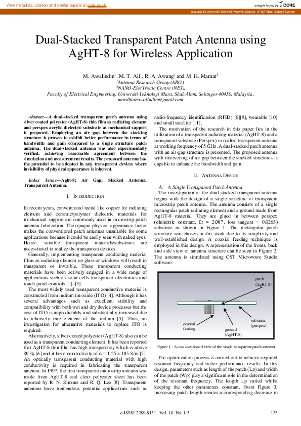 (PDF) Dual-Stacked Transparent Patch Antenna Using AgHT-8 for Wireless ...