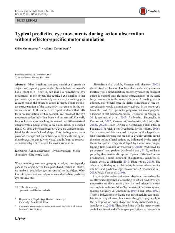 (PDF) Typical predictive eye movements during action observation without effector-specific motor ...