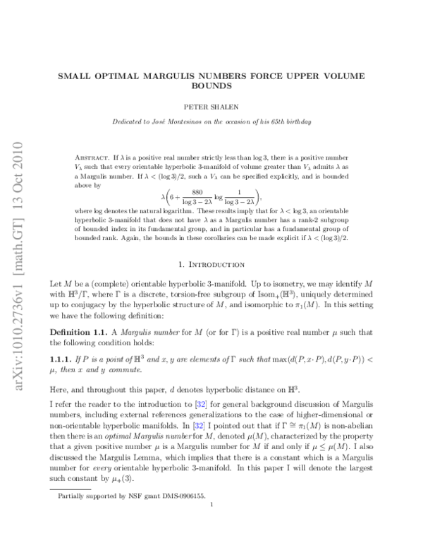 (PDF) Small optimal Margulis numbers force upper volume bounds