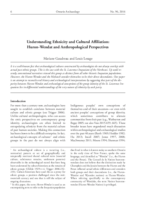 (PDF) Understanding Ethnicity and Cultural Affiliation: Huron-Wendat ...