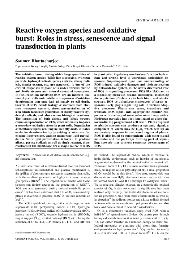 (PDF) Reactive oxygen species and oxidative burst: Roles in stress, senescence and signal ...
